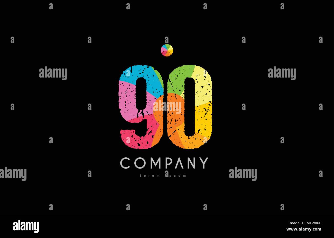 number 90 logo icon design with grunge texture and rainbow colored ...