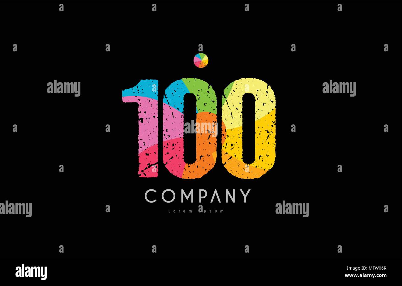 number 100 logo icon design with grunge texture and rainbow colored ...