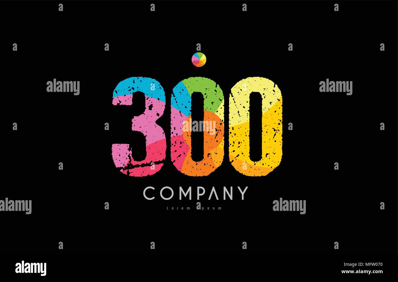 number 300 logo icon design with grunge texture and rainbow colored ...