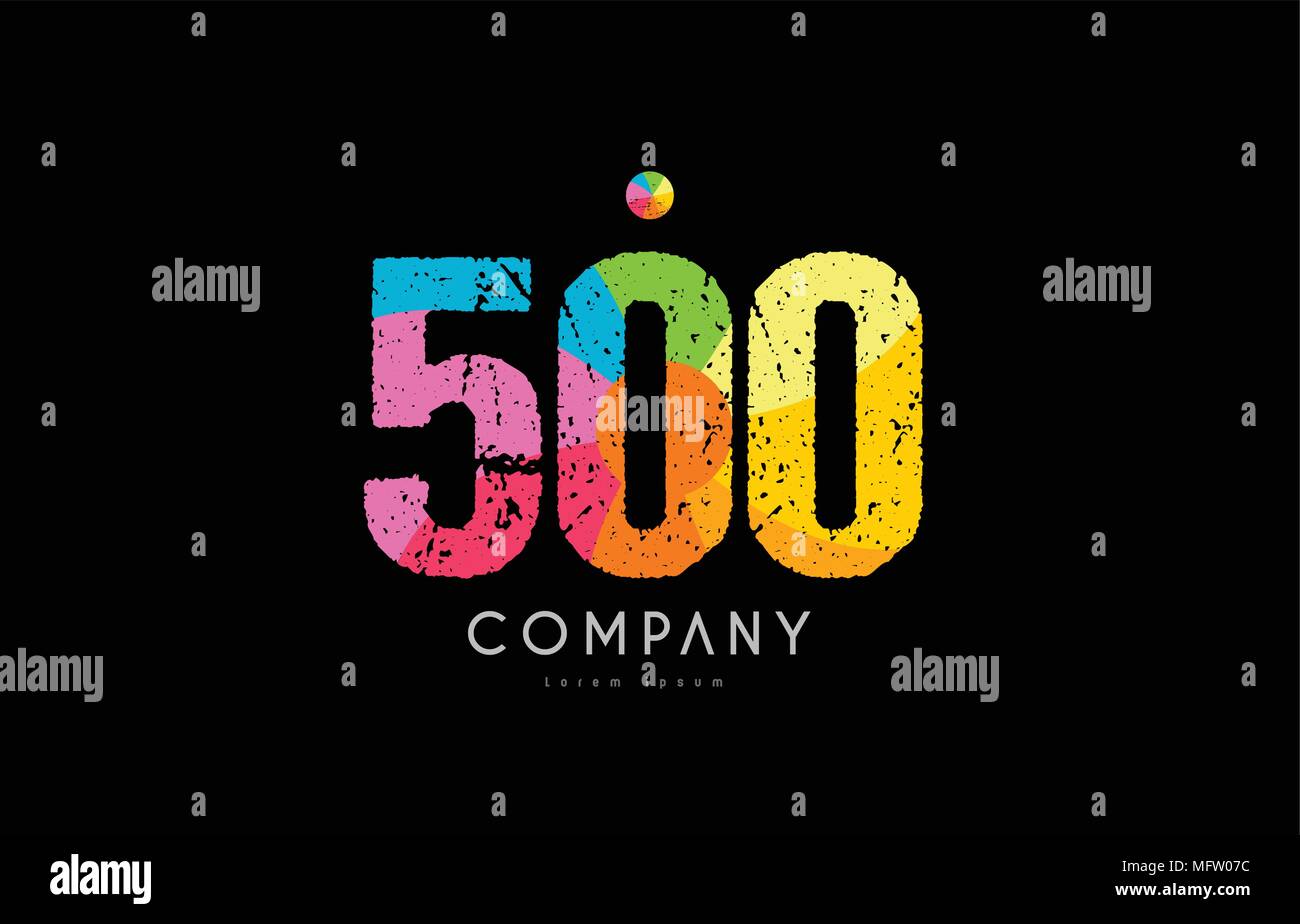 number 500 logo icon design with grunge texture and rainbow colored ...