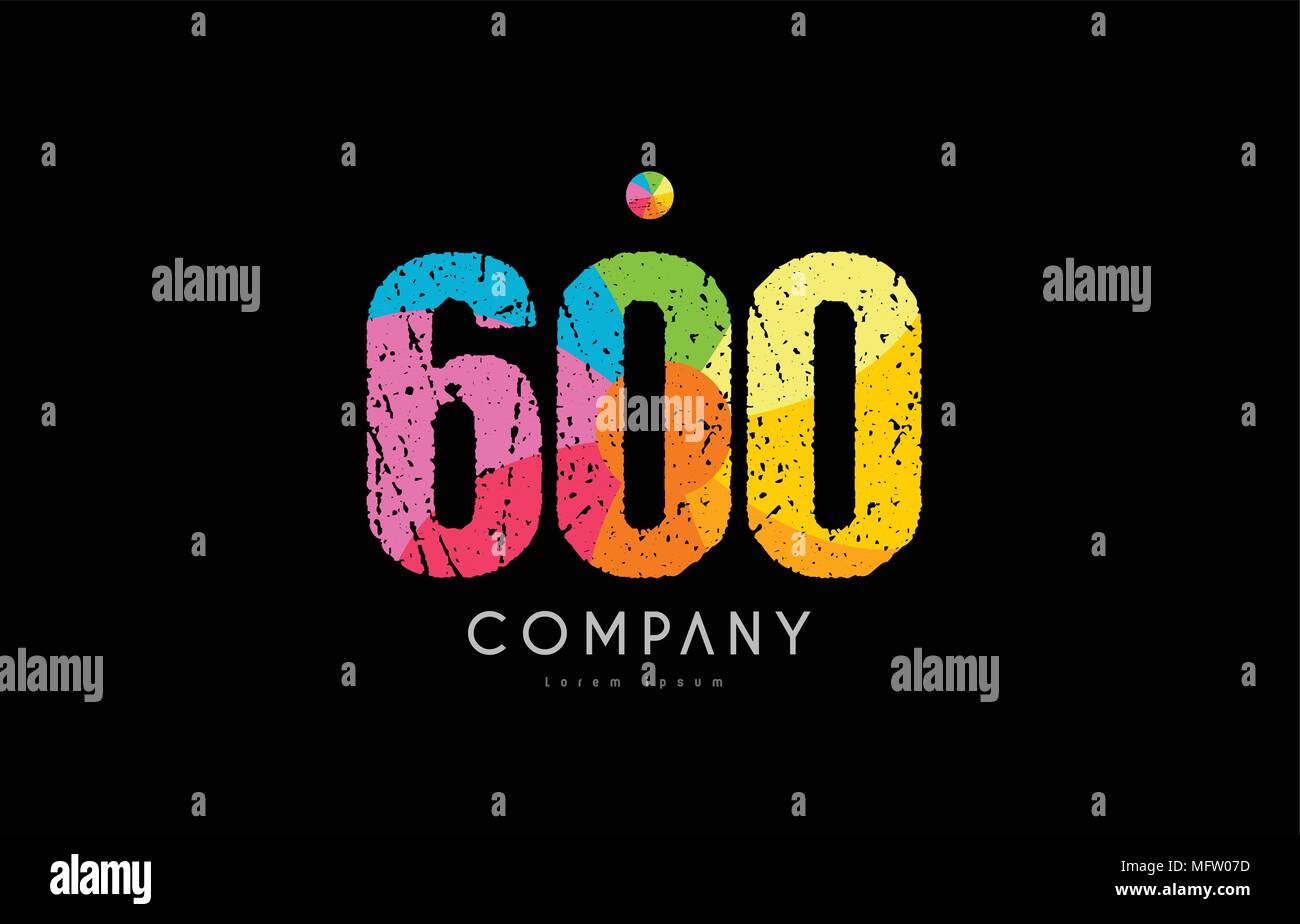 number 600 logo icon design with grunge texture and rainbow colored ...