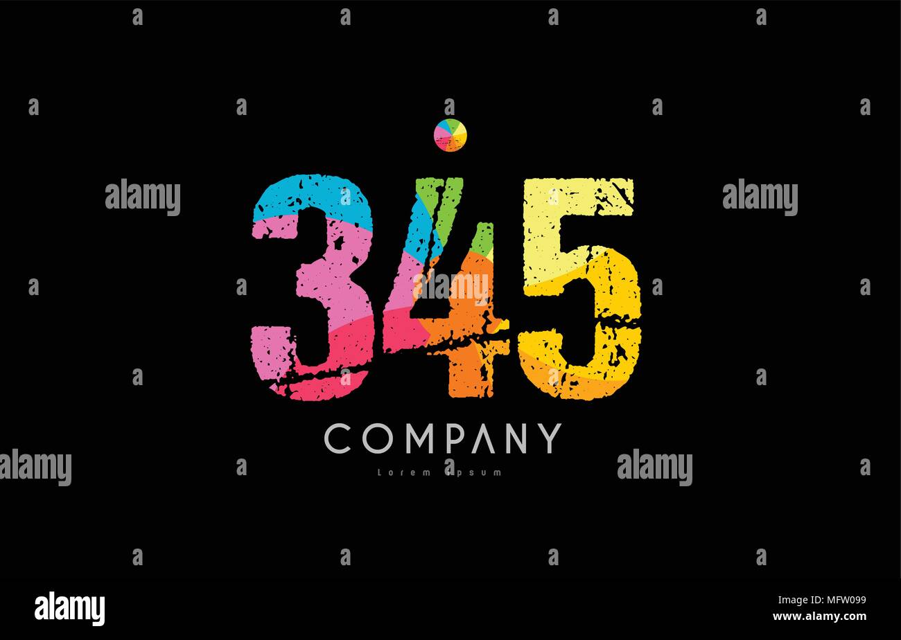 number 345 logo icon design with grunge texture and rainbow colored ...