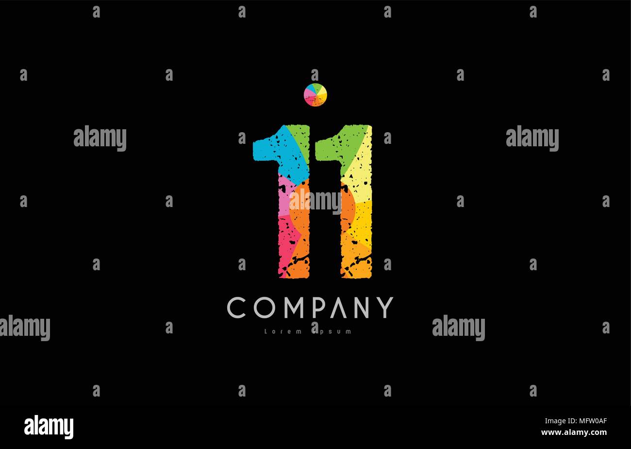 number 11 logo icon design with grunge texture and rainbow colored ...