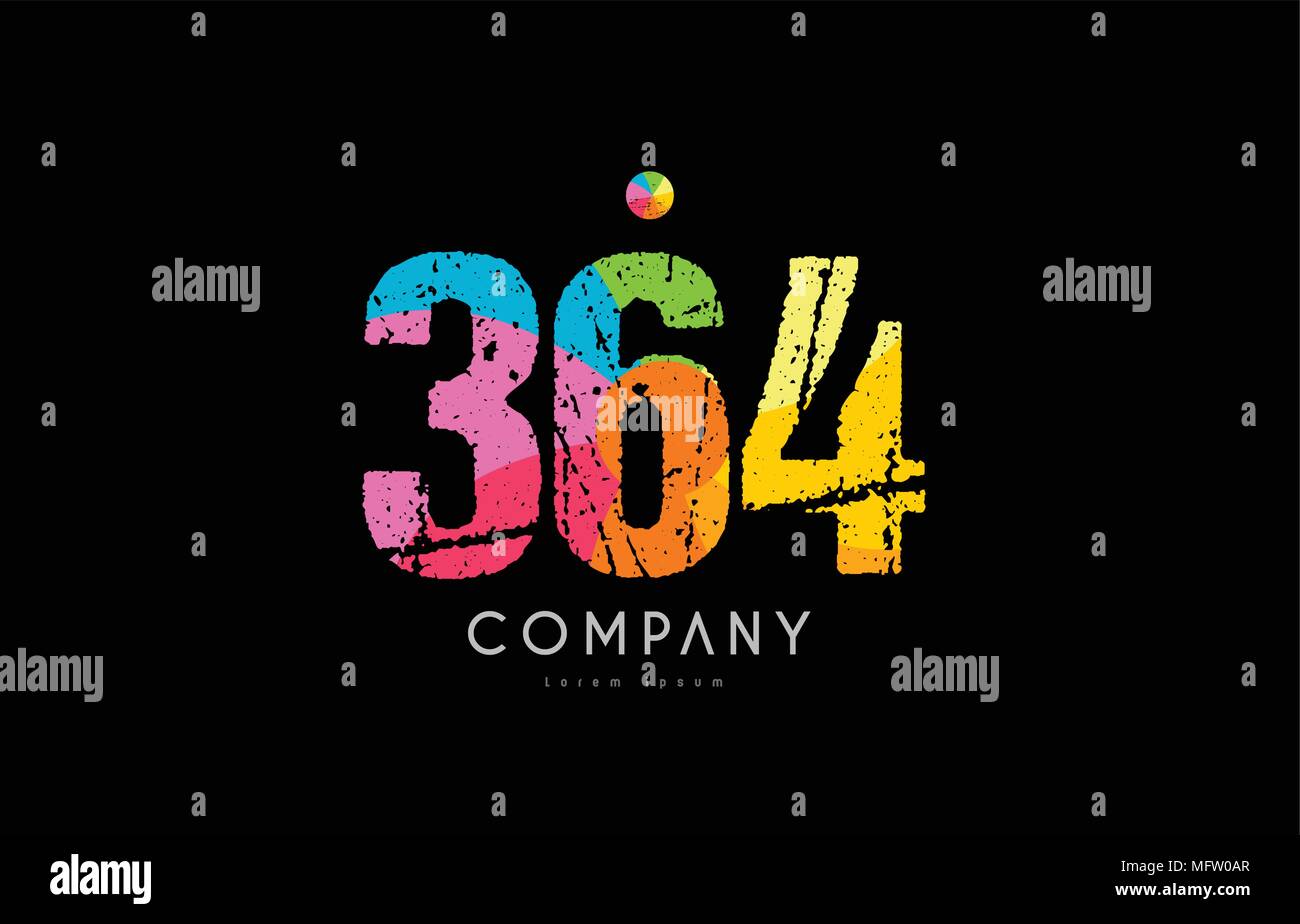 Number 364 Logo Icon Design With Grunge Texture And Rainbow Colored