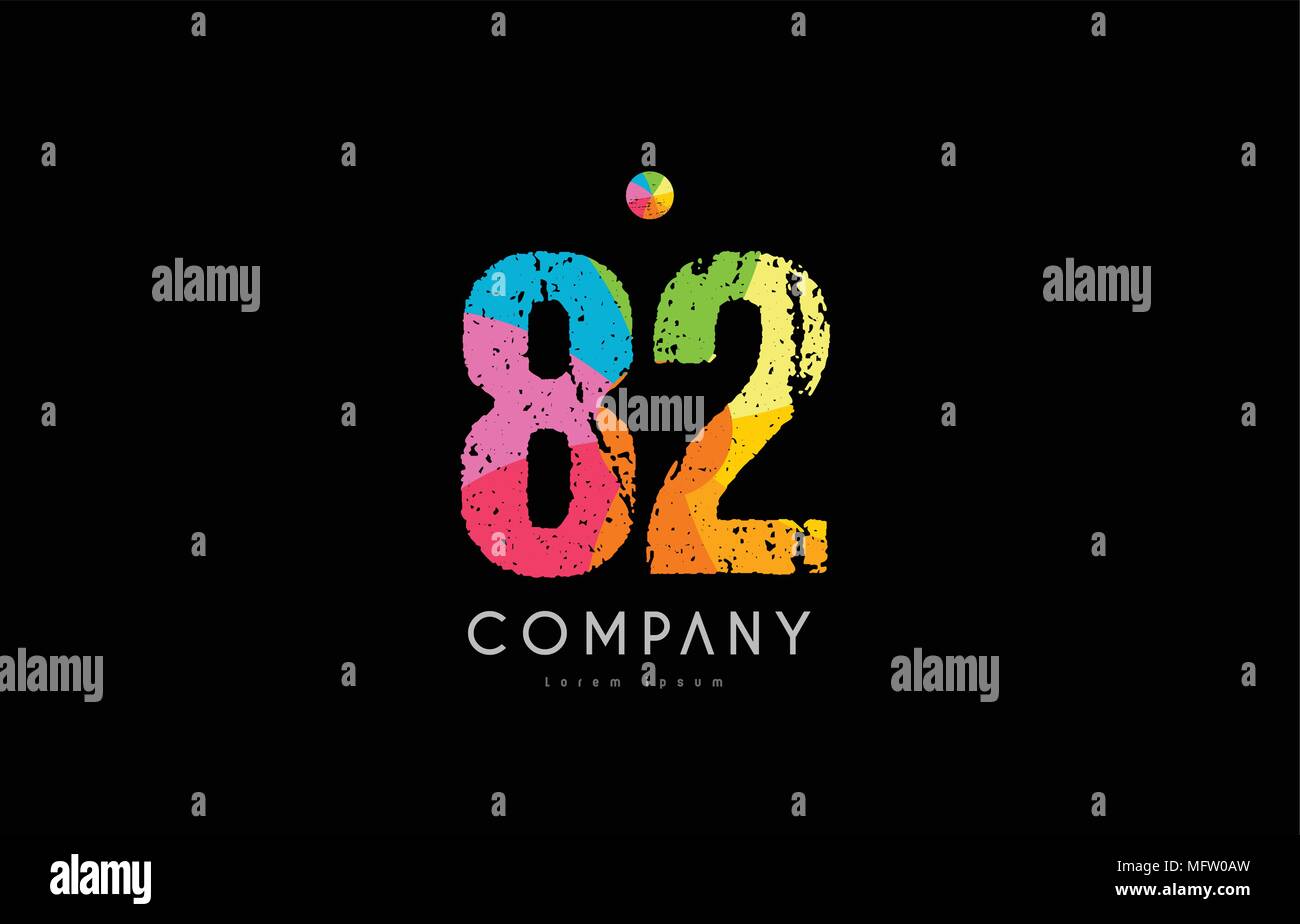 number 82 logo icon design with grunge texture and rainbow colored ...