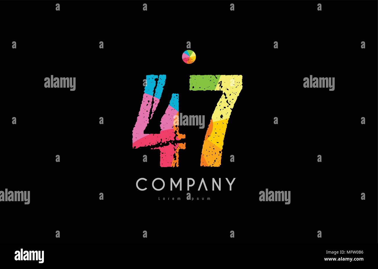 number 47 logo icon design with grunge texture and rainbow colored ...