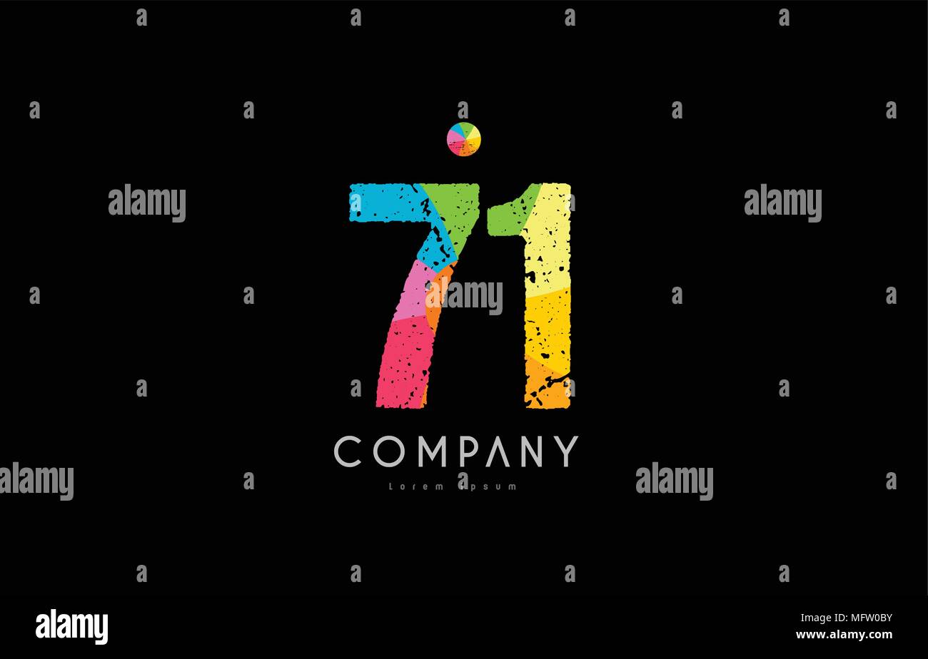 number 71 logo icon design with grunge texture and rainbow colored ...