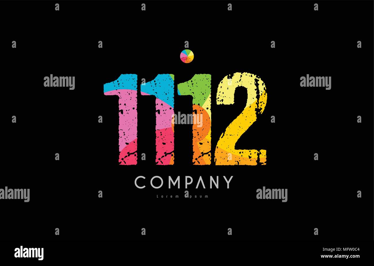 number 1112 logo icon design with grunge texture and rainbow colored ...