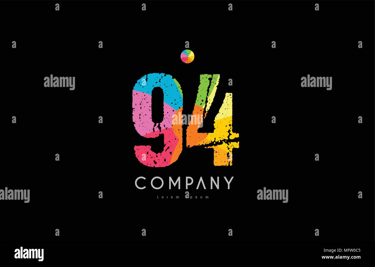 number 94 logo icon design with grunge texture and rainbow colored ...