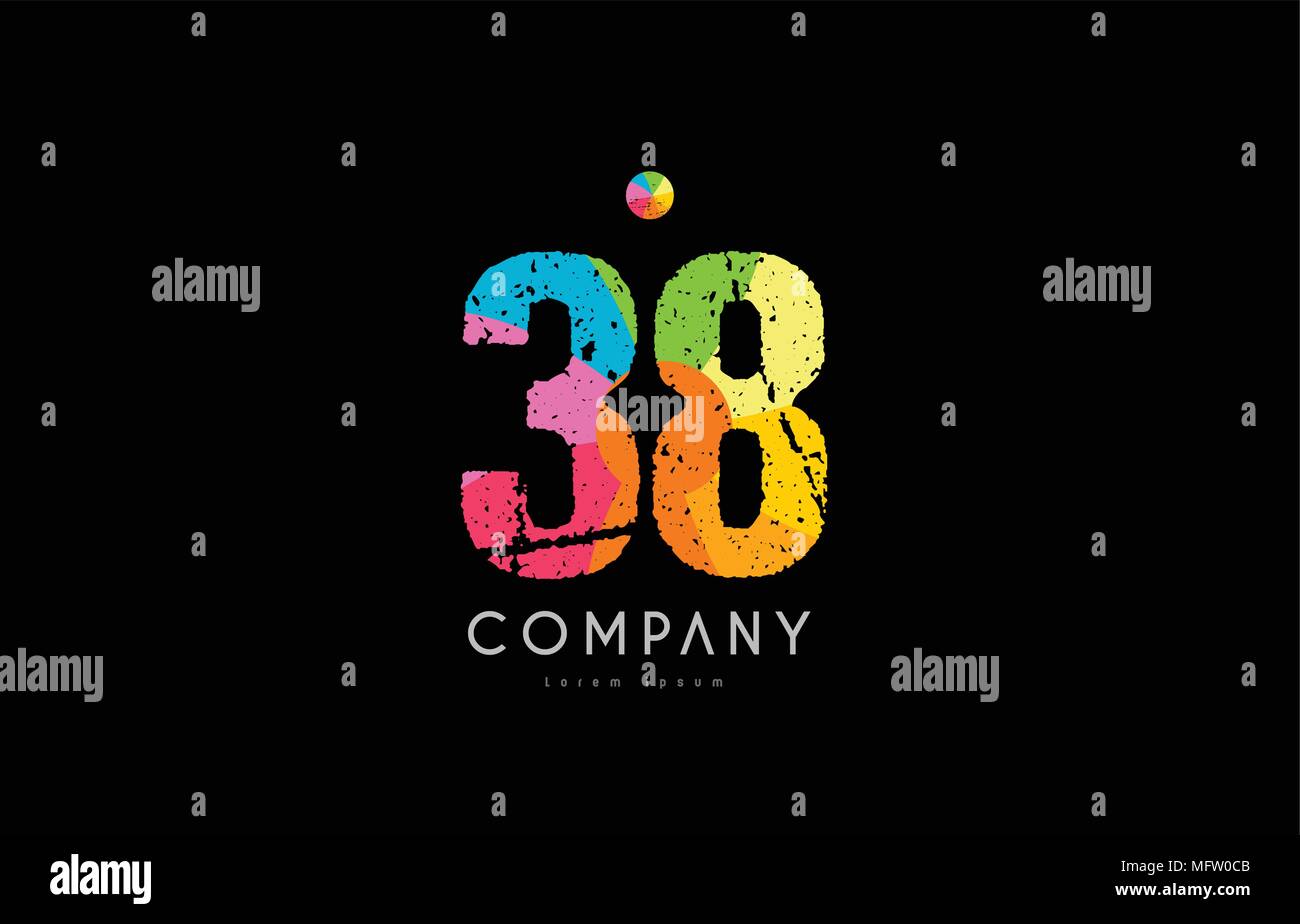 number 38 logo icon design with grunge texture and rainbow colored ...
