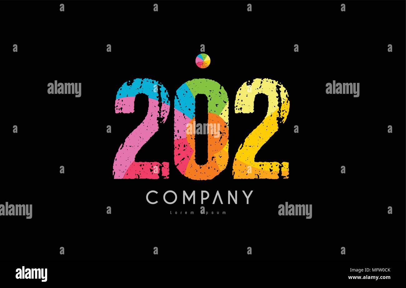 number 202 logo icon design with grunge texture and rainbow colored ...