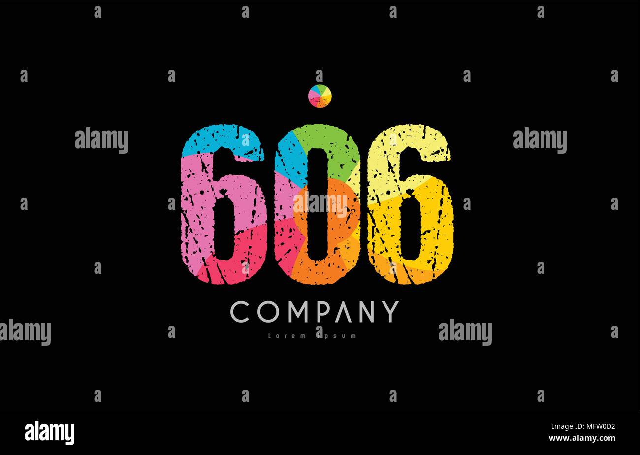 number 606 logo icon design with grunge texture and rainbow colored ...