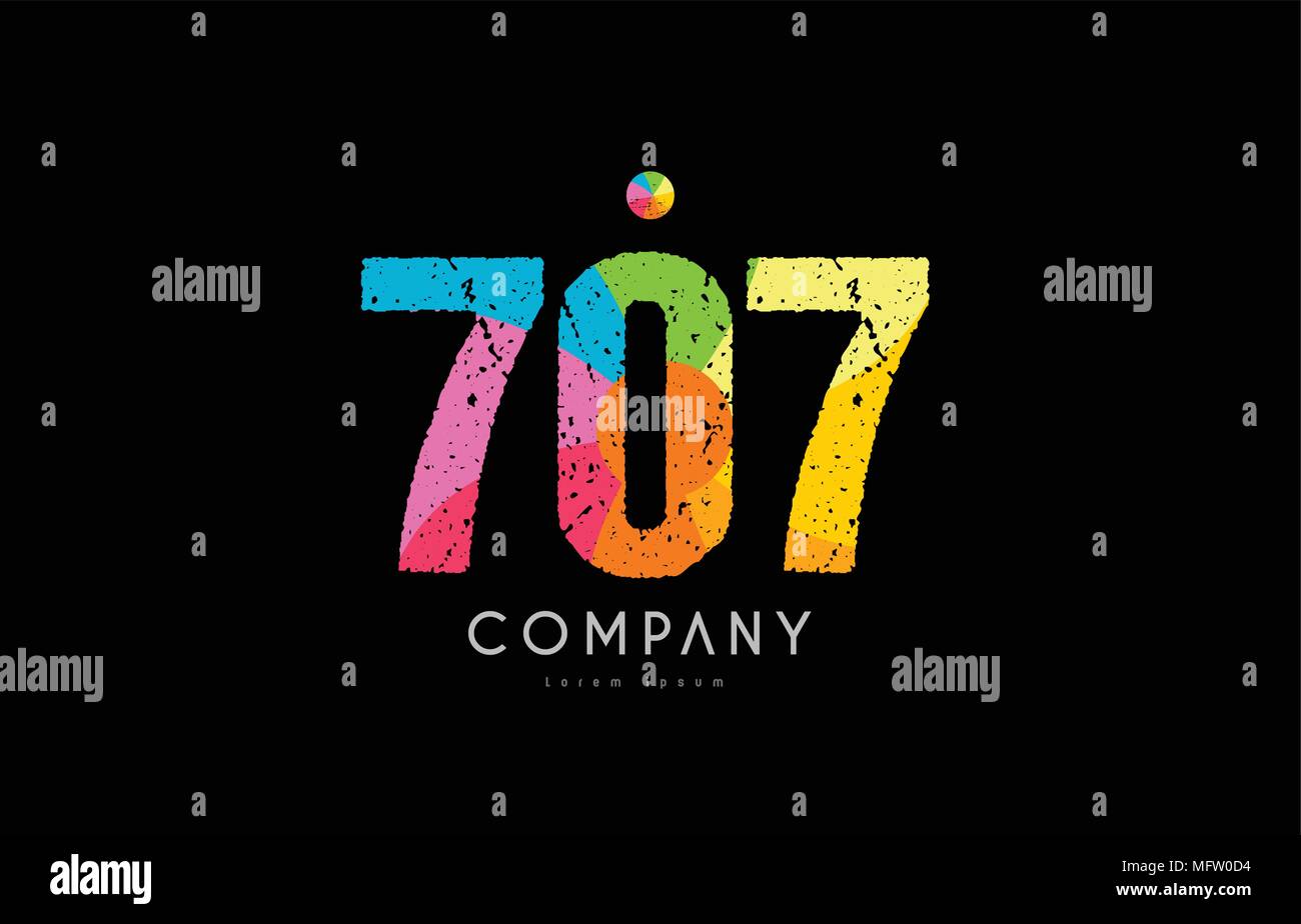 number 707 logo icon design with grunge texture and rainbow colored ...