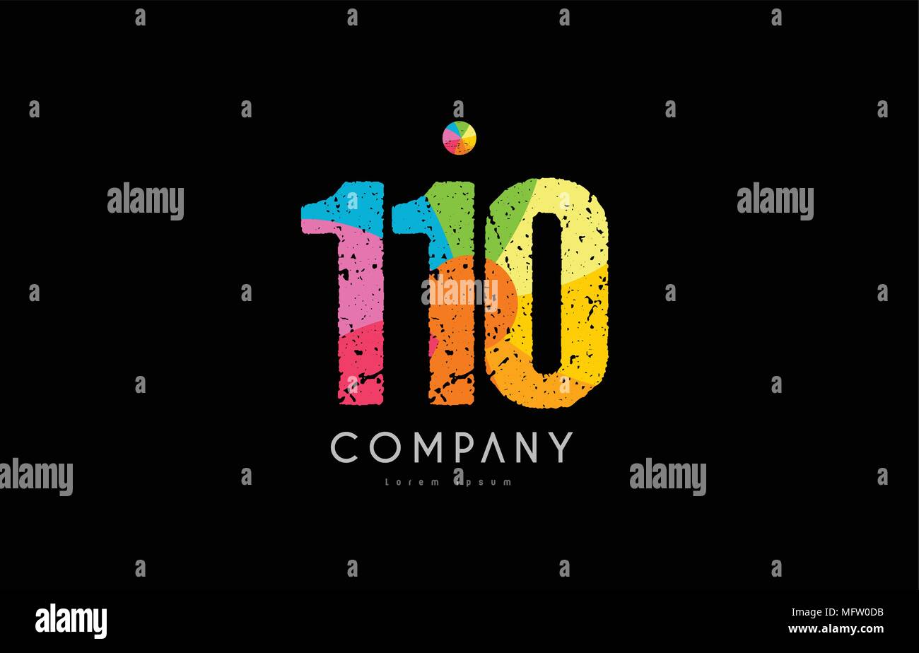 number 110 logo icon design with grunge texture and rainbow colored ...