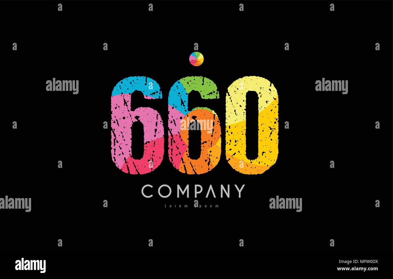 number 660 logo icon design with grunge texture and rainbow colored ...
