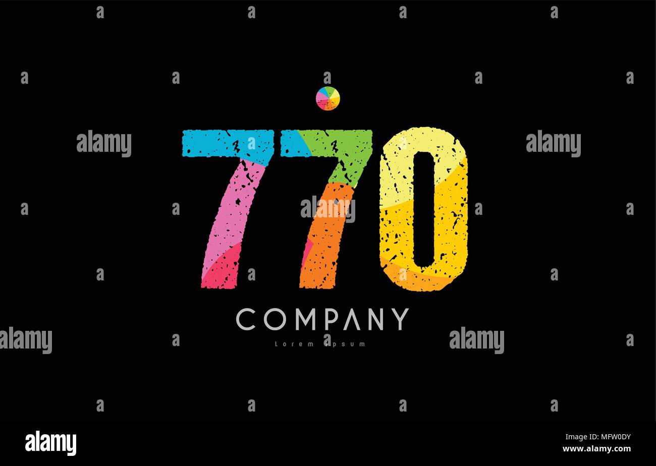 number 770 logo icon design with grunge texture and rainbow colored ...