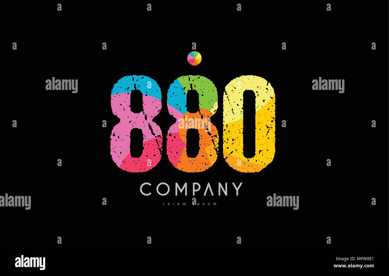 number 880 logo icon design with grunge texture and rainbow colored ...