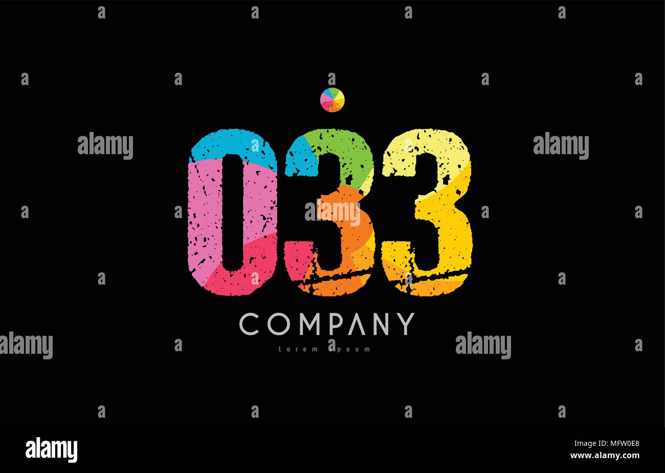 number 033 logo icon design with grunge texture and rainbow colored ...