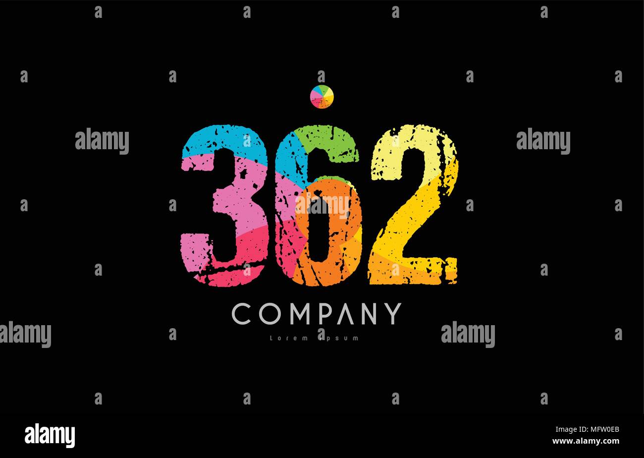 number 362 logo icon design with grunge texture and rainbow colored ...