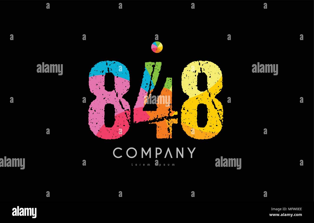 number 848 logo icon design with grunge texture and rainbow colored ...