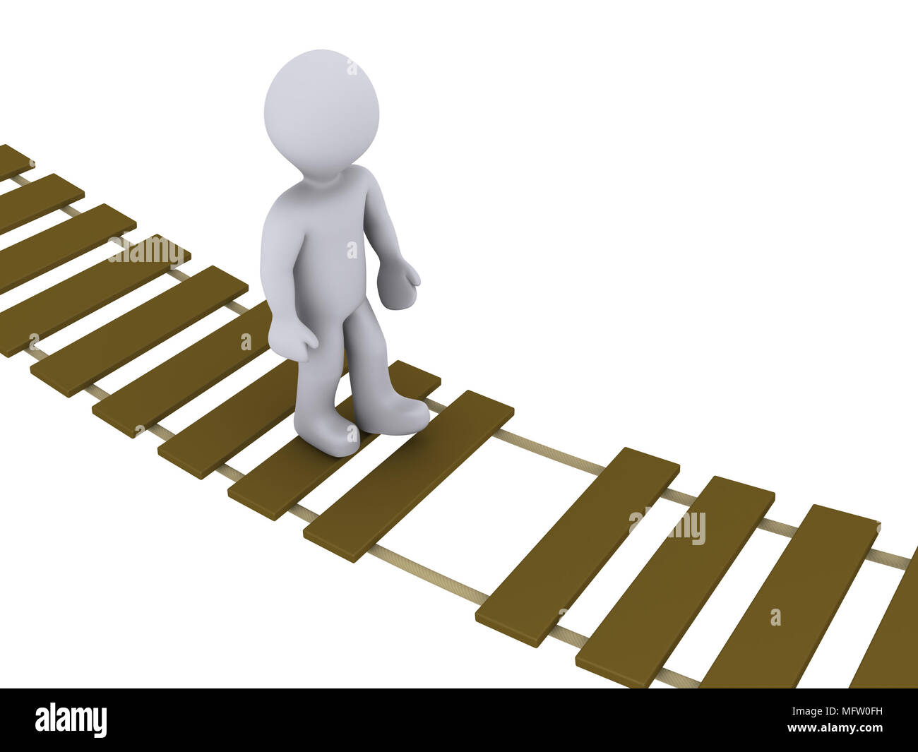 3d person walking on a damaged suspension bridge Stock Photo - Alamy