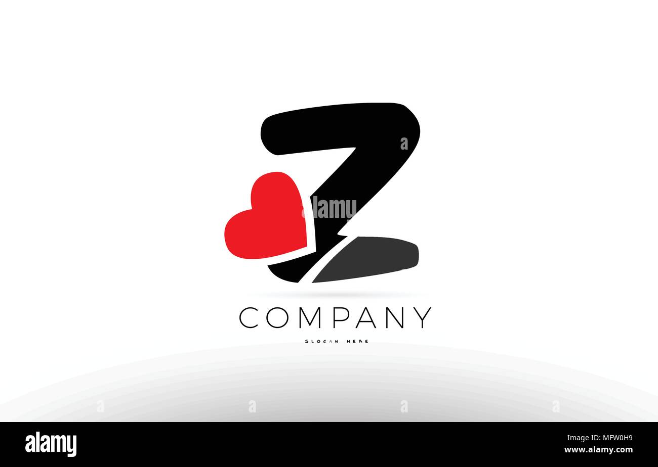 Company alphabet letter Z logo design with red love heart symbol Stock ...