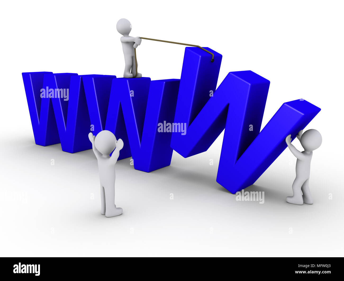 Three 3d people work in order to set up a website symbolized by three ...