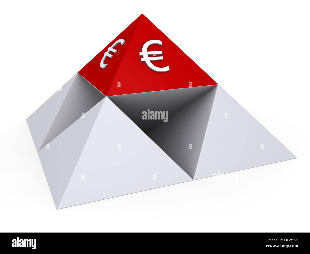 3d pyramids form a bigger pyramid with red top and Euro sign Stock ...