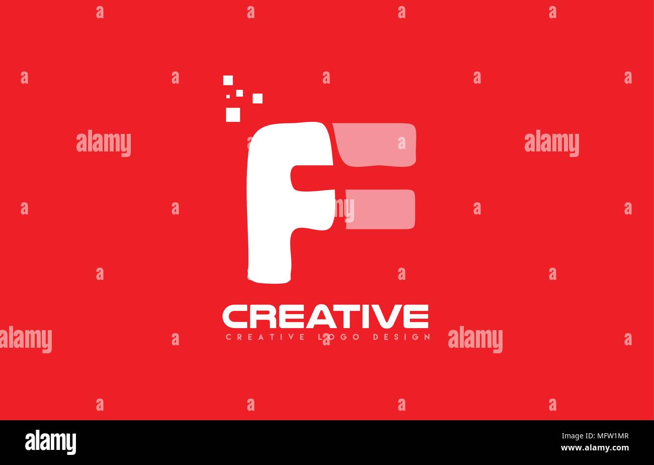 Letter F alphabet logo icon design in white color over a red background with square dots ...