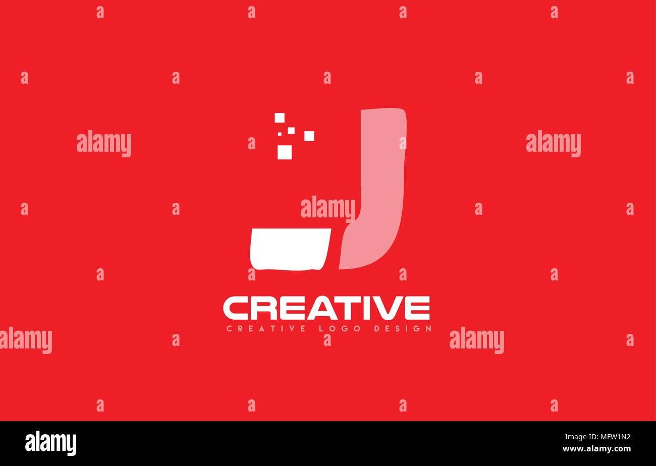 Letter J alphabet logo icon design in white color over a red background ...
