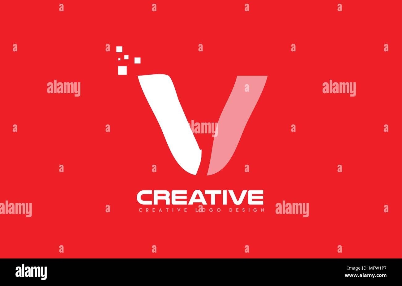 Letter V alphabet logo icon design in white color over a red background ...