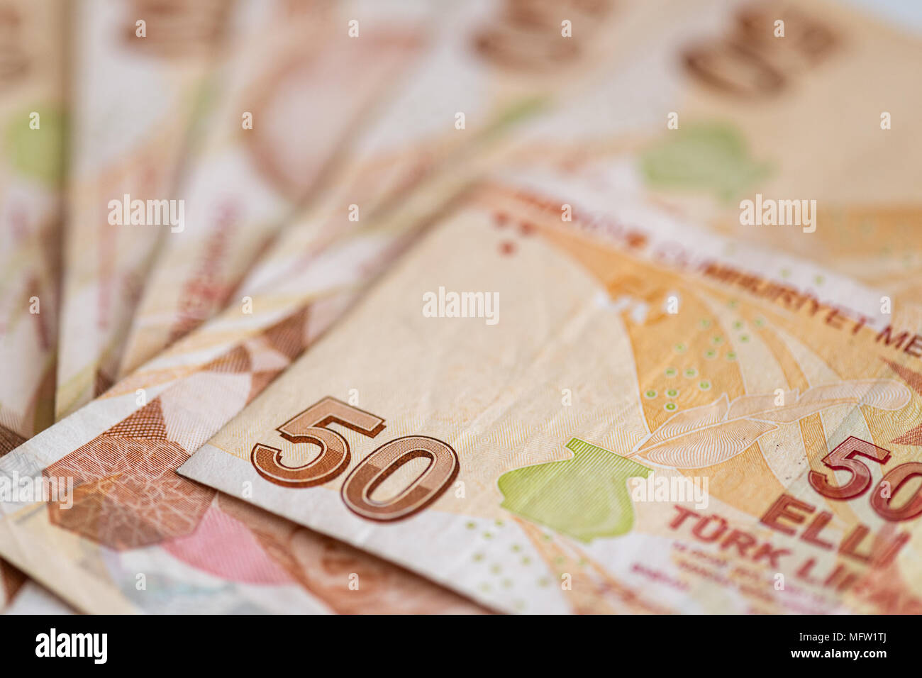 Turkish currency - close-up of 50 lira bill banknotes Stock Photo - Alamy