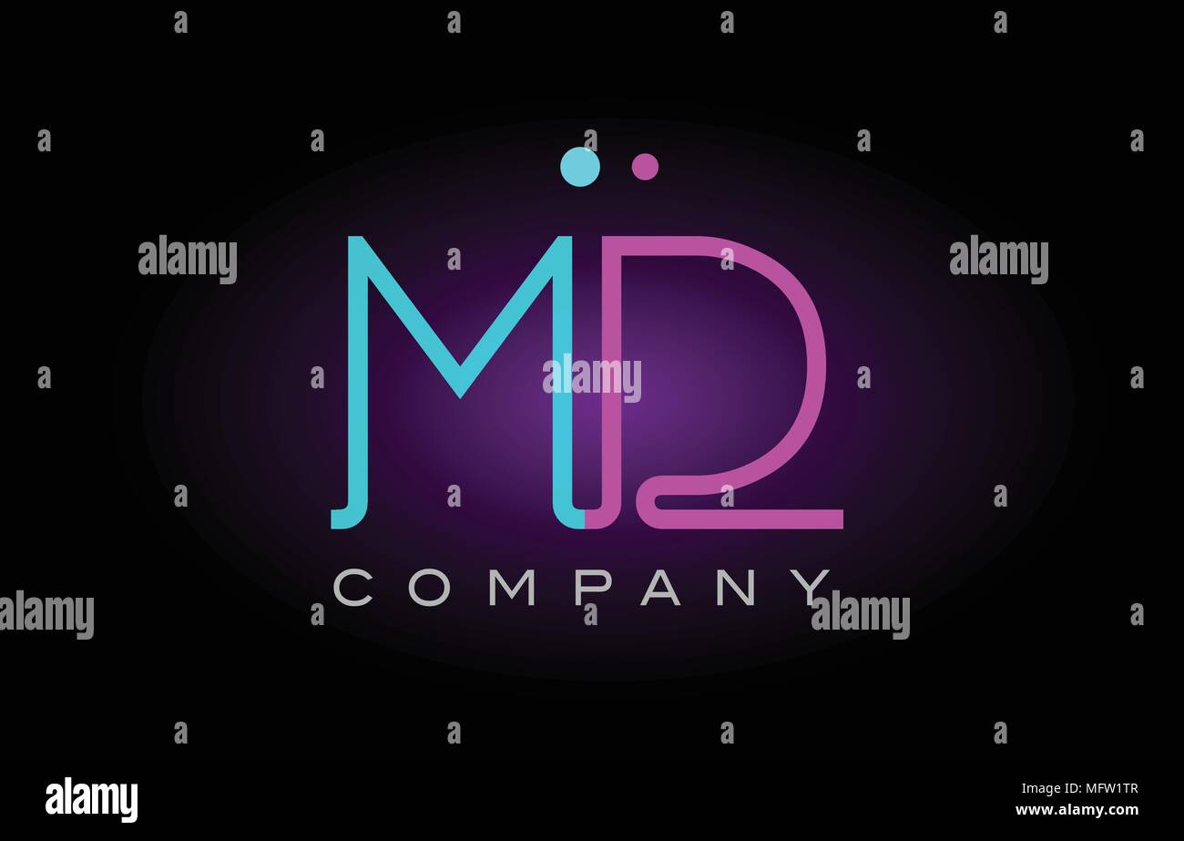 Alphabet md m d letter logo design combination with neon light effect ...