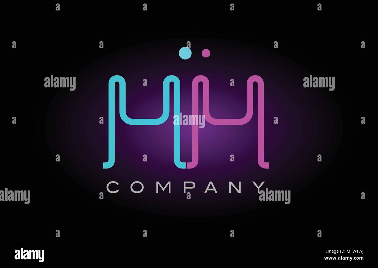 Alphabet mm m m letter logo design combination with neon light effect ...