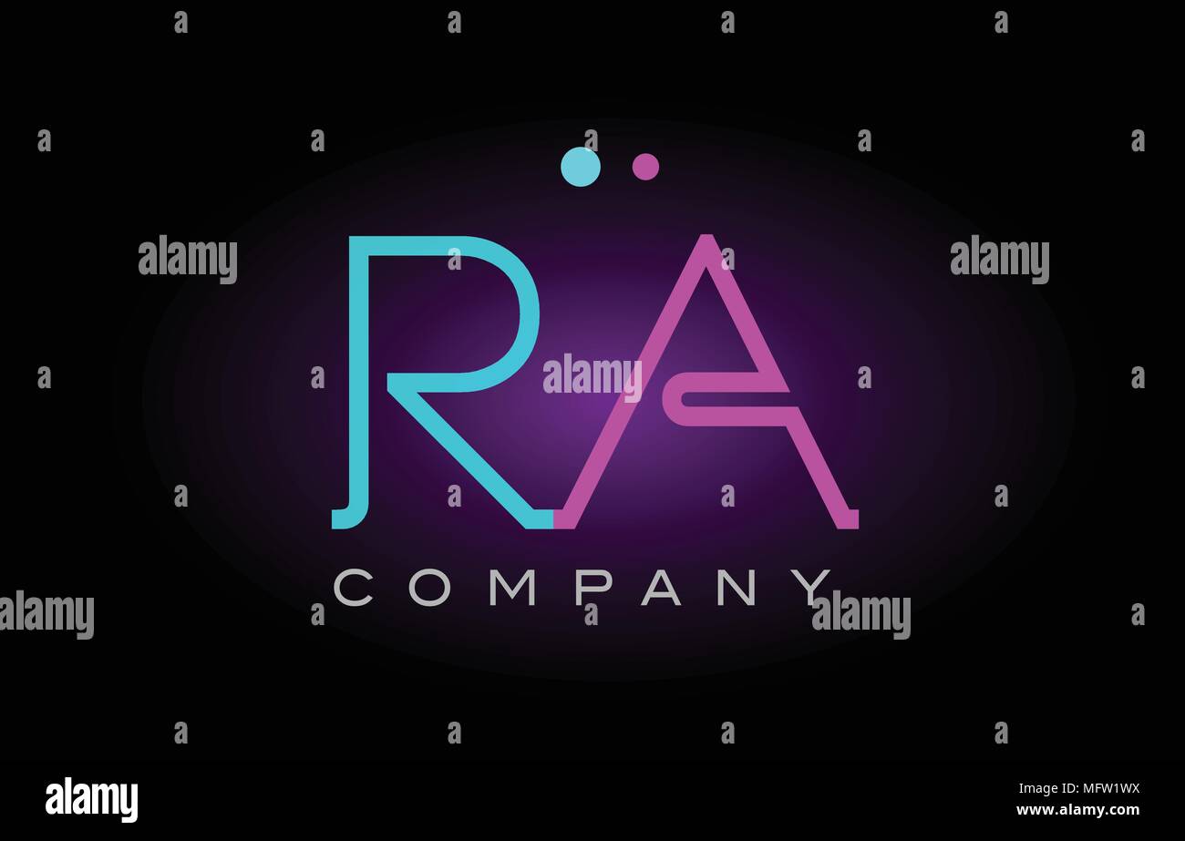 Alphabet ra r a letter logo design combination with neon light effect ...
