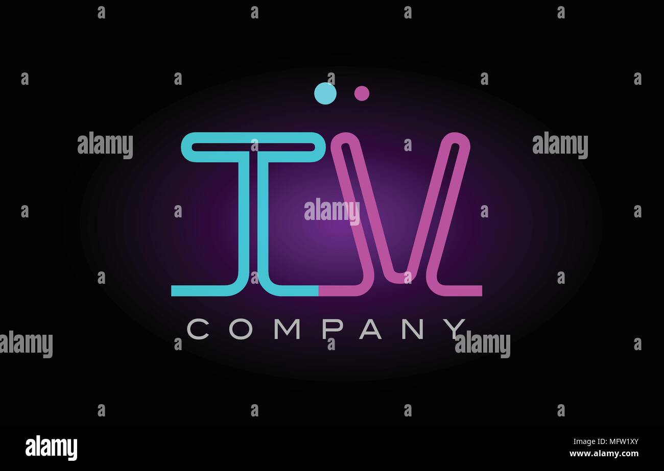 Alphabet tv t v letter logo design combination with neon light effect ...