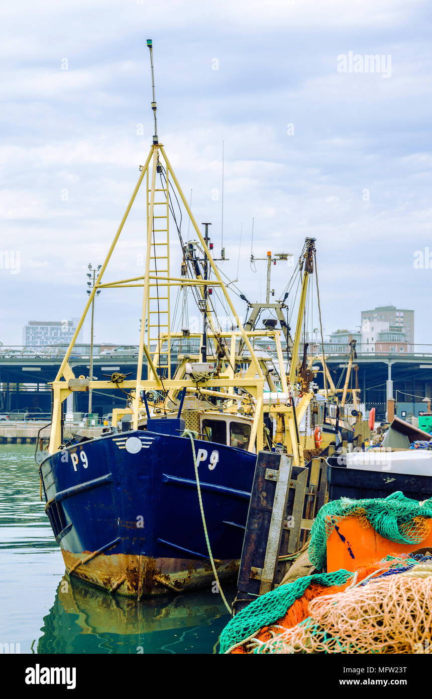 A fishing trawler moored on the quayside in Portsmouth Harbour Stock ...
