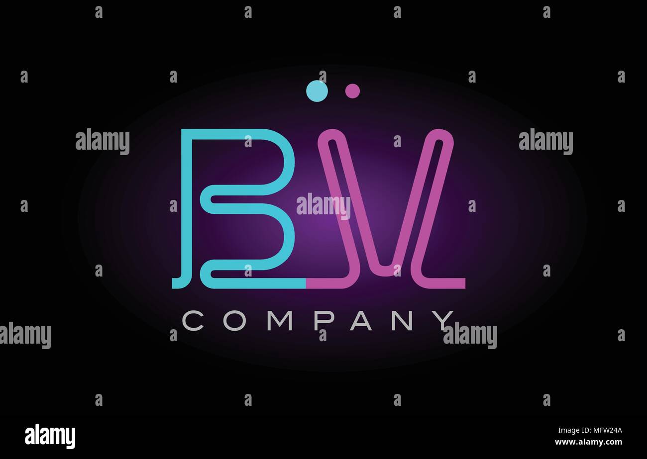 Alphabet bv b v letter logo design combination with neon light effect ...