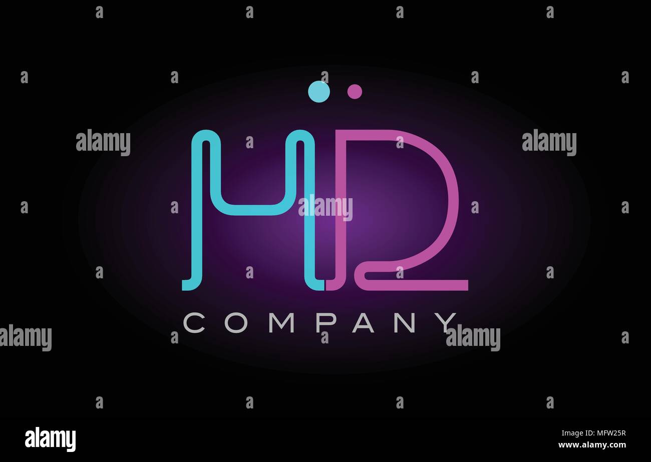 Alphabet hd h d letter logo design combination with neon light effect ...
