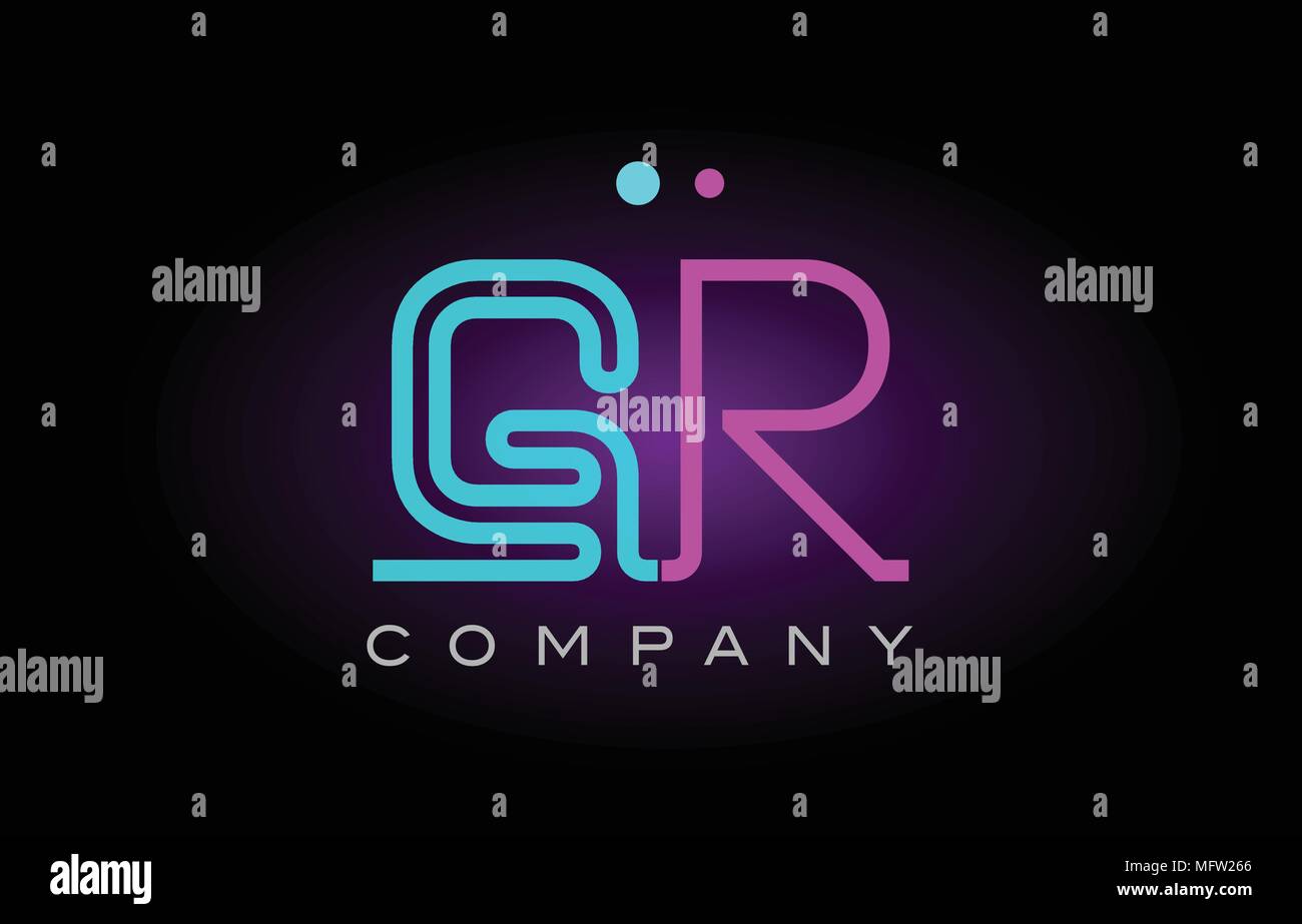 Alphabet gr g r letter logo design combination with neon light effect ...