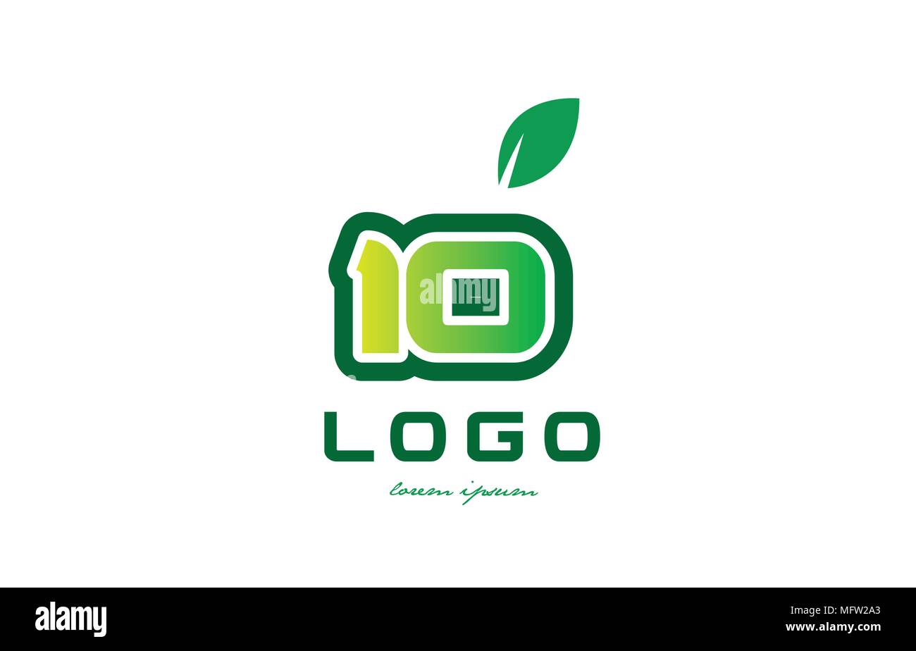 Design of number numeral digit 10 with green leaf and color suitable ...