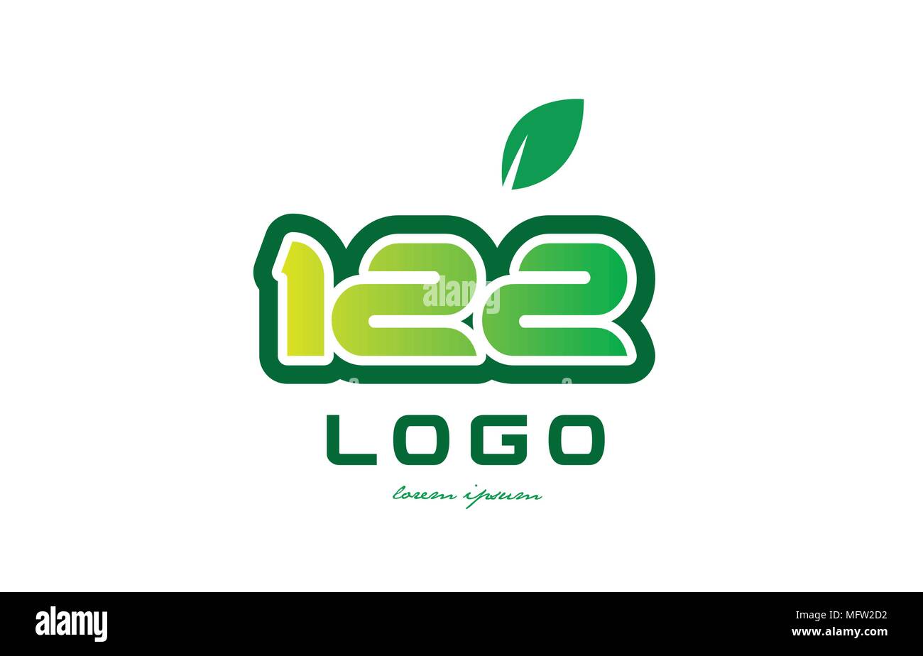 Design of number numeral digit 122 with green leaf and color suitable ...