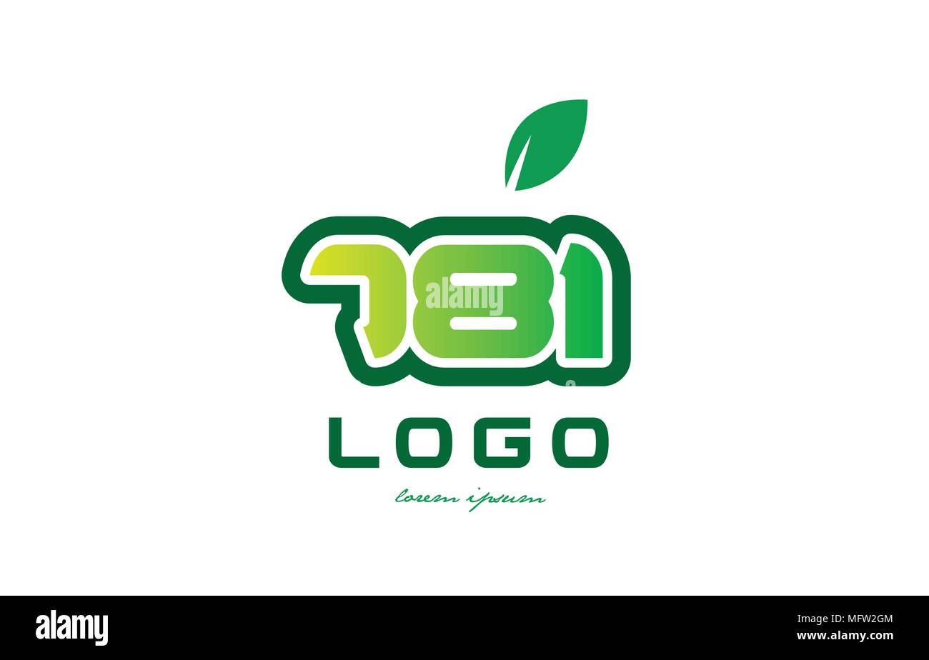 Design of number numeral digit 781 with green leaf and color suitable ...