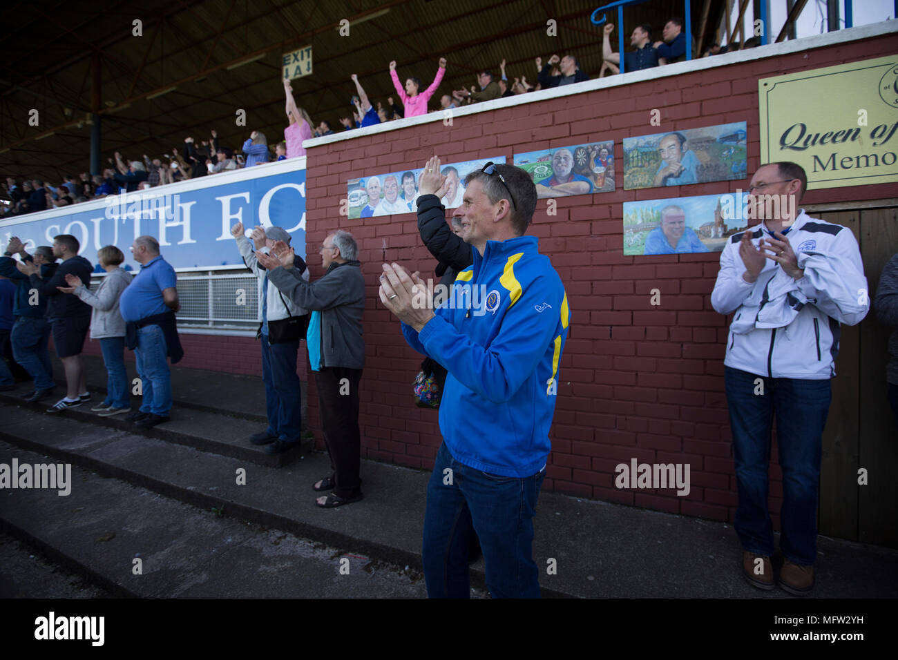 Home fans in the main stand and enclosure cheering their team's second ...