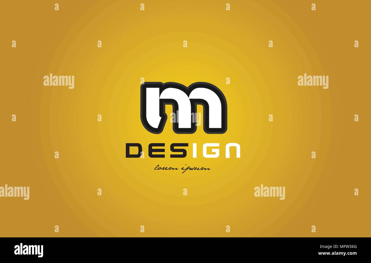 design of bold alphabet letter m with white color and black contour on ...