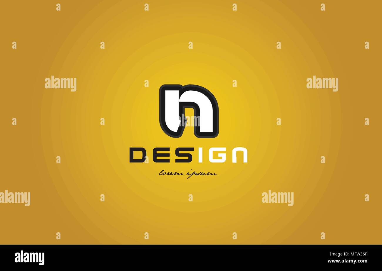 design of bold alphabet letter n with white color and black contour on ...