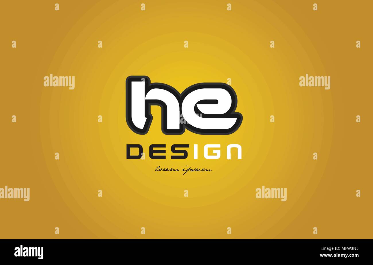 design of bold alphabet letter combination he h e with white color and ...