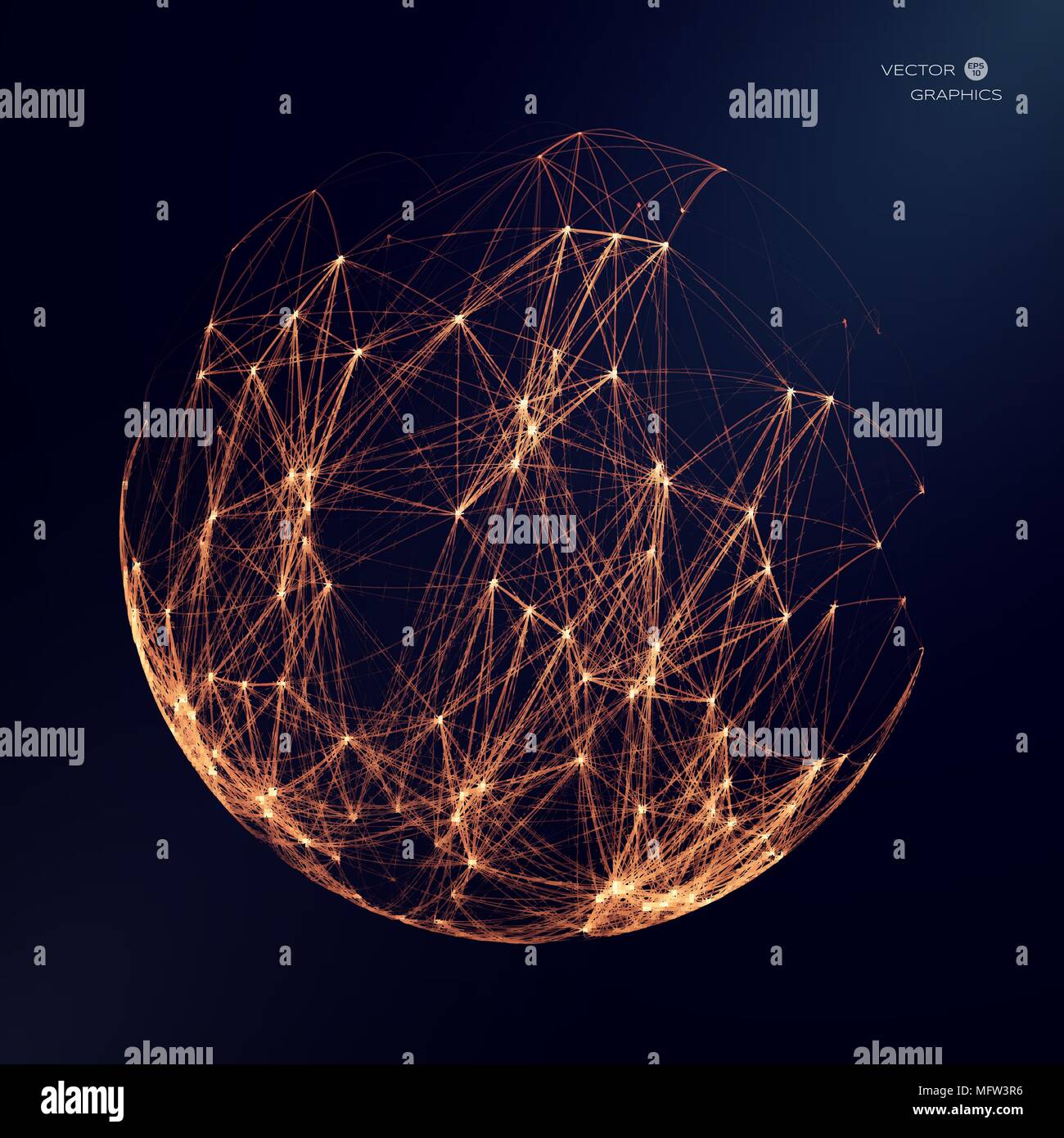 Abstract vector graphics. Spherical object with connected polygonal ...