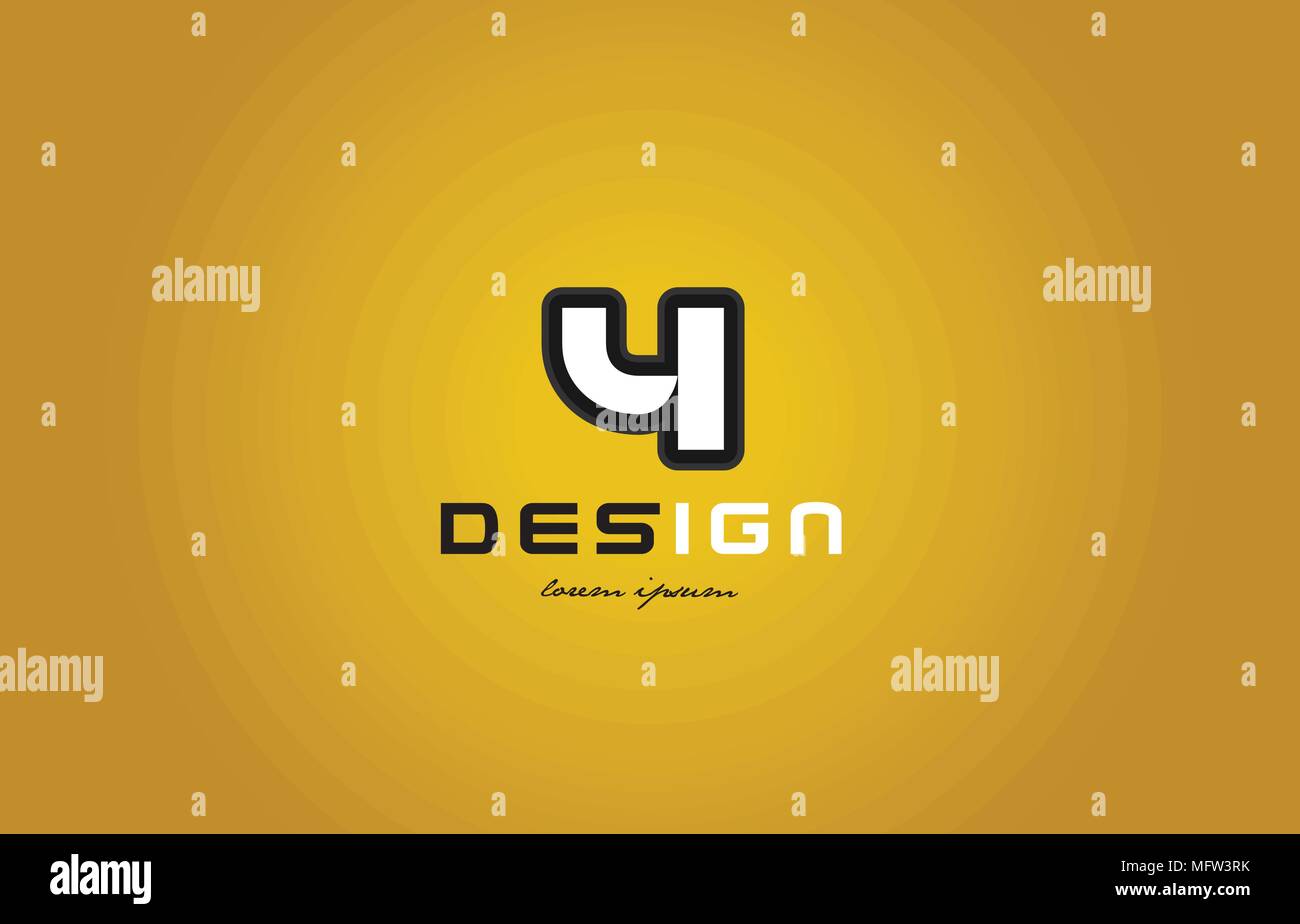 design of bold number numeral digit 4 with white color and black ...