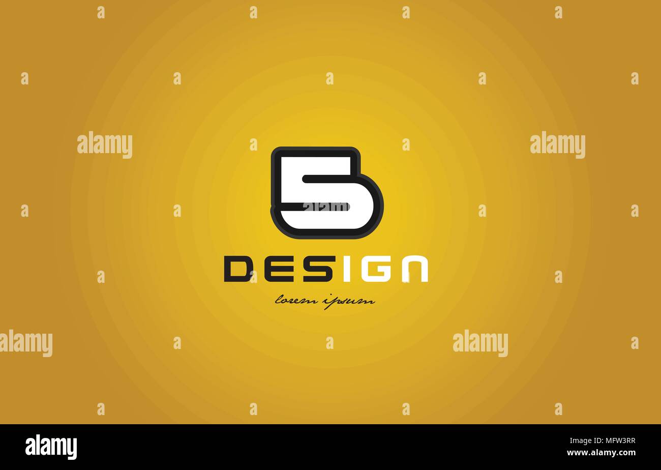 design of bold number numeral digit 5 with white color and black ...